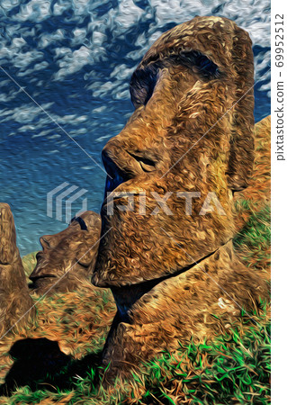 Monolithic figures called Moai on Easter Island - Stock Illustration ...