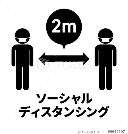 Cute pictogram: 2m social distance wearing a mask - Stock Illustration ...