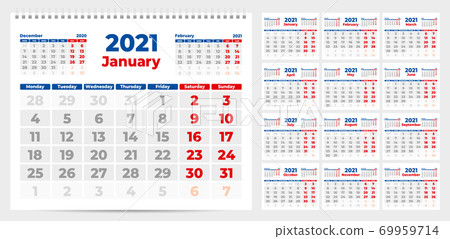 Calendar 2021. Week start from Monday. Set of... - Stock Illustration ...