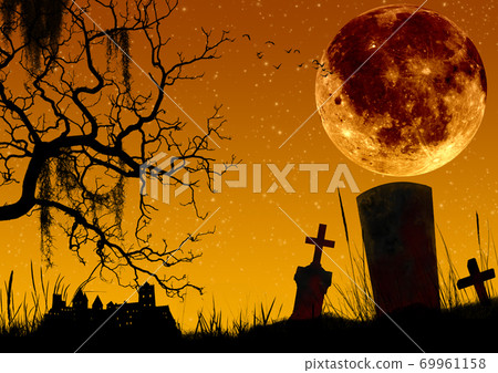 Full moon in the background of the tomb and... - Stock Illustration ...