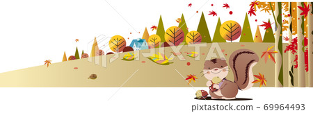 Squirrels collect acorns in the autumn forest - Stock Illustration ...