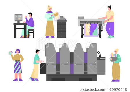 Offset printing service and equipment, flat...-插圖素材 [69970448] - PIXTA圖庫