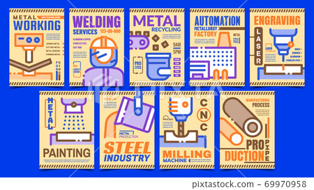 Metallurgical Industry Promo Posters Set Vector - Stock Illustration ...