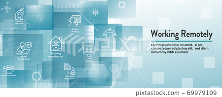 Remote work icon set with web header banner - Stock Illustration ...
