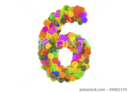 Number 6 from colored marmalade candies. 3D... - Stock Illustration ...