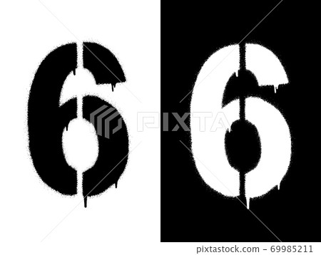 Stencil numeral 6 and drip paint. Black on... - Stock Illustration ...
