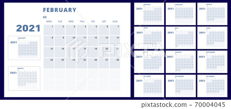 2021 vector calendar. Week starts from monday.... - Stock Illustration ...