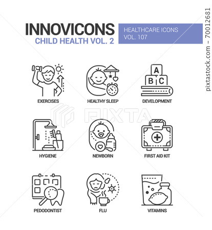 Child health - vector line design style icons set - Stock Illustration ...