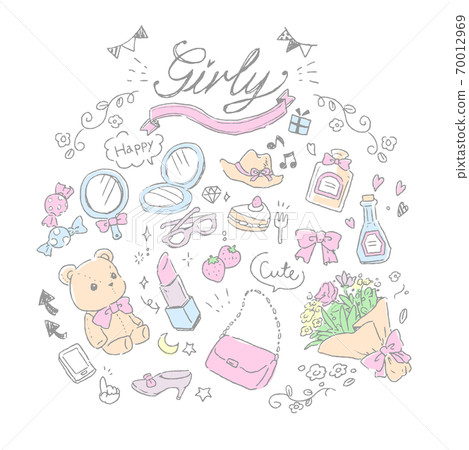 Hand-painted girly illustration - Stock Illustration [70012969] - PIXTA