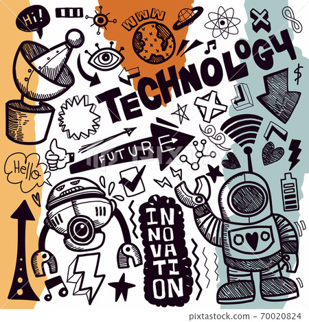 Technology doodle drawing collection.Hand... - Stock Illustration ...