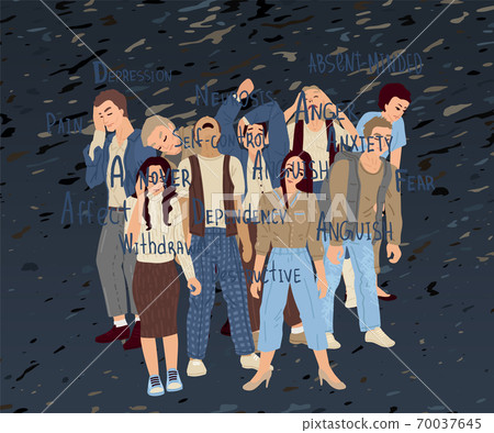 Crowd of people tired and stressed, mental... - Stock Illustration ...