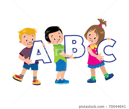 Children set. Smiling three kids with letters ABC - Stock Illustration ...