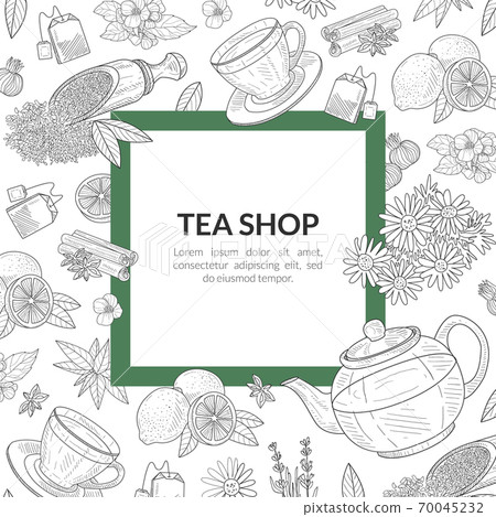 Tea Shop Banner Template with Space for Text,... - Stock Illustration ...