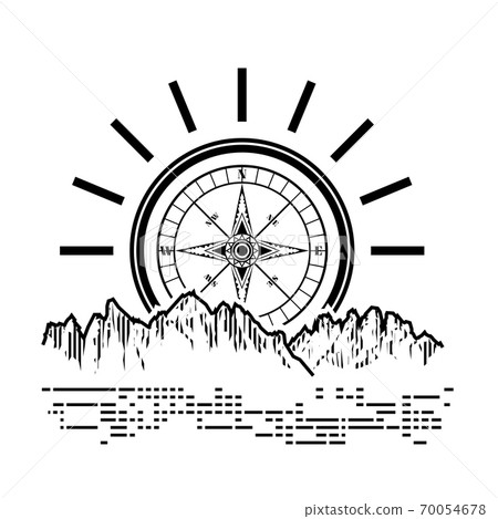 Compass shining over mountain look like sunrise. - Stock Illustration ...