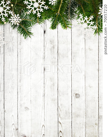 White wood wall decorated with fir tree... - Stock Illustration ...