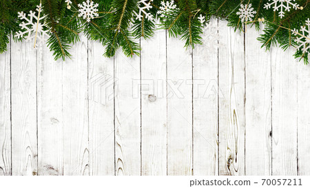 White wood wall decorated with fir tree... - Stock Illustration ...