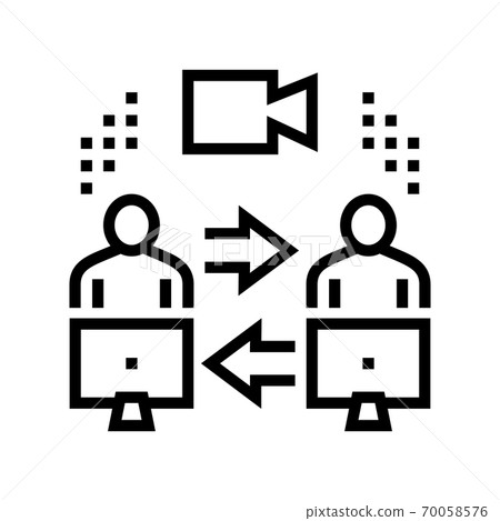 video calling computer application line icon... - Stock Illustration ...