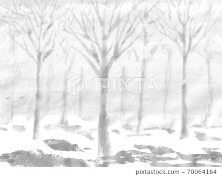 Landscape of winter trees with snow (hand-drawn... - Stock Illustration ...