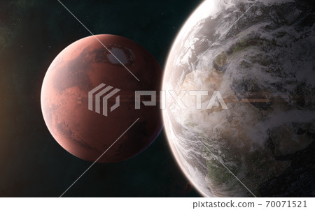 Earth on background of Mars. Solar system. 3D... - Stock Illustration ...