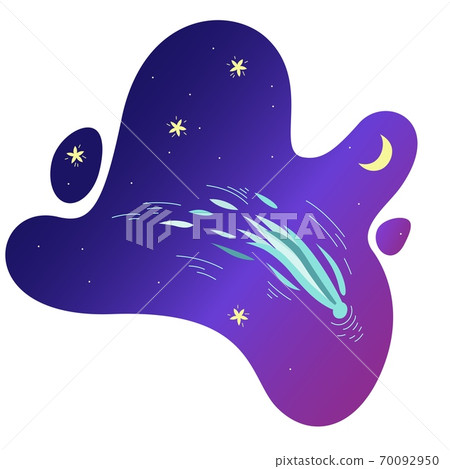 Comet flying in the violet sky with shiny stars... - Stock Illustration ...