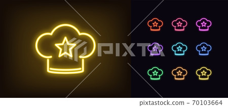 Neon chef hat, glowing icon. Neon chef cap with... - Stock Illustration ...