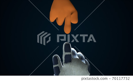 Two hands reaching out to each other in space,... - Stock Illustration ...