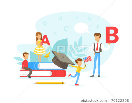 Tiny People Learning Foreign Language, Teacher... - Stock Illustration ...