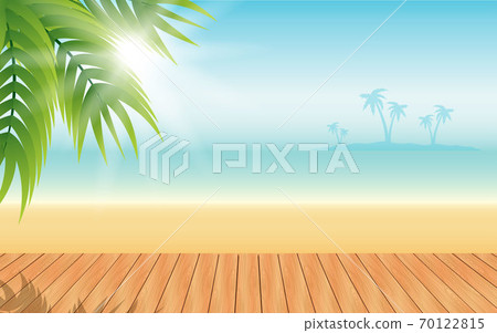 wooden table on the beach in the daytime - Stock Illustration [70122815 ...