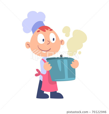 Boy Chef Cook Holding Hot Pot, Cute Child... - Stock Illustration ...