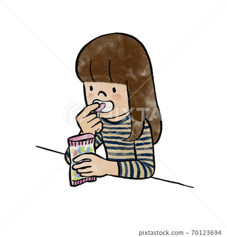Girl eating gummy candies for a snack - Stock Illustration [70123694 ...