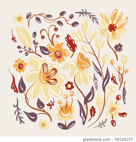 Set of cute flowers in cartoon style. Elements... - Stock Illustration ...