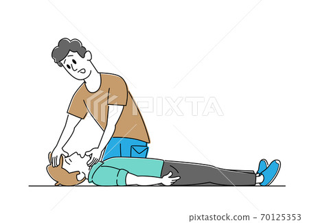 Character First Aid Help to Victim on Floor.... - Stock Illustration ...