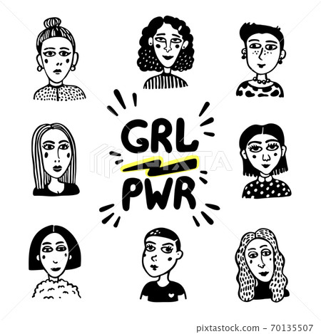 Girl power movement. Doodle style Girl... - Stock Illustration ...