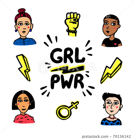 Girl power movement. Doodle style Girl... - Stock Illustration ...