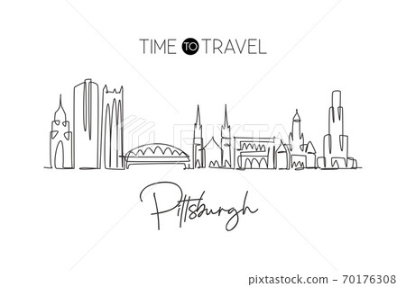 Single continuous line drawing of Pittsburgh... - Stock Illustration ...