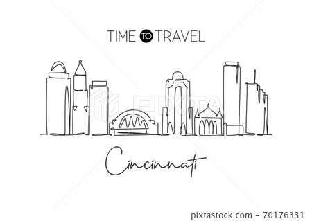 One continuous line drawing of Cincinnati city... - Stock Illustration ...