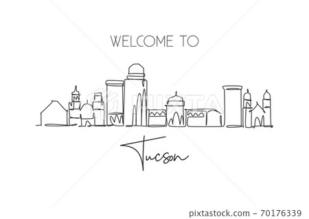 Single continuous line drawing of Tucson city... - Stock Illustration ...