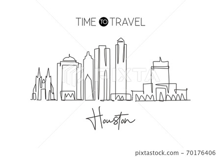 Single continuous line drawing of Houston city... - Stock Illustration ...
