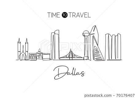 Single continuous line drawing of Dallas city... - Stock Illustration ...