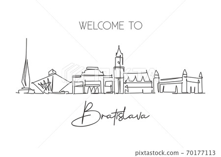 Single continuous line drawing of Bratislava... - Stock Illustration ...