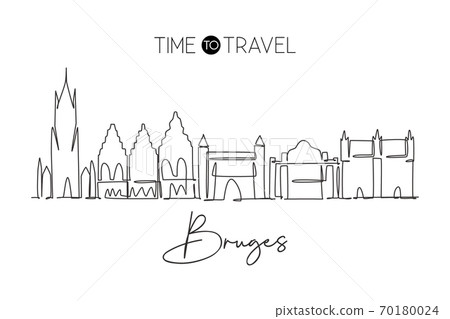 One continuous line drawing of Bruges city... - Stock Illustration ...