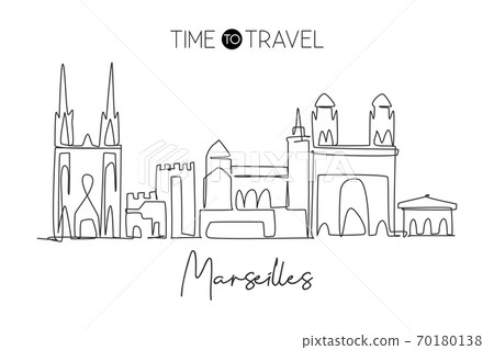 Single continuous line drawing of Marseilles... - Stock Illustration ...