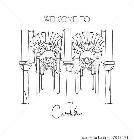 One continuous line drawing Cordoba Mosque or... - Stock Illustration ...