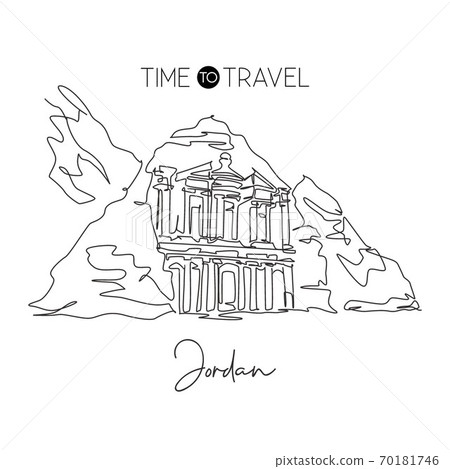 One continuous line drawing Al Khazneh Ancient... - Stock Illustration ...
