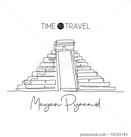 One single line drawing Chichen Itza landmark.... - Stock Illustration ...