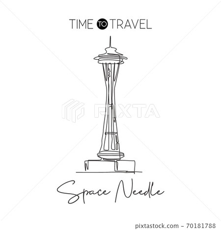One continuous line drawing Space Needle... - Stock Illustration ...
