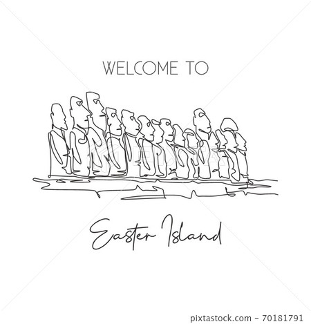 One single line drawing Moai Statue landmark.... - Stock Illustration ...