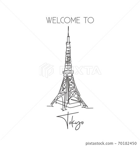 Single continuous line drawing Tokyo Tower... - Stock Illustration ...
