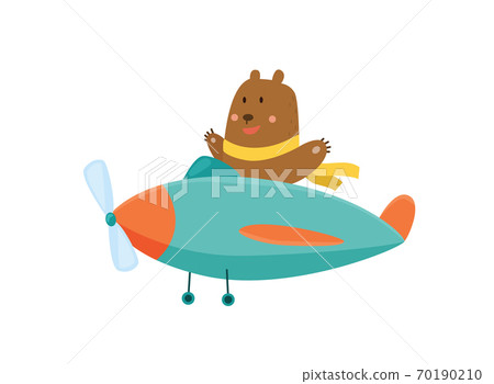 Cute bear flying an airplane with scarf... - Stock Illustration ...