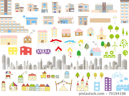 Building town icon set - Stock Illustration [70194196] - PIXTA